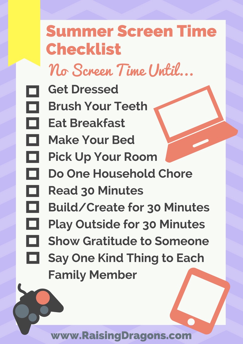 Summer Screen Time Checklist Ages 4 тлж Raising Dragons